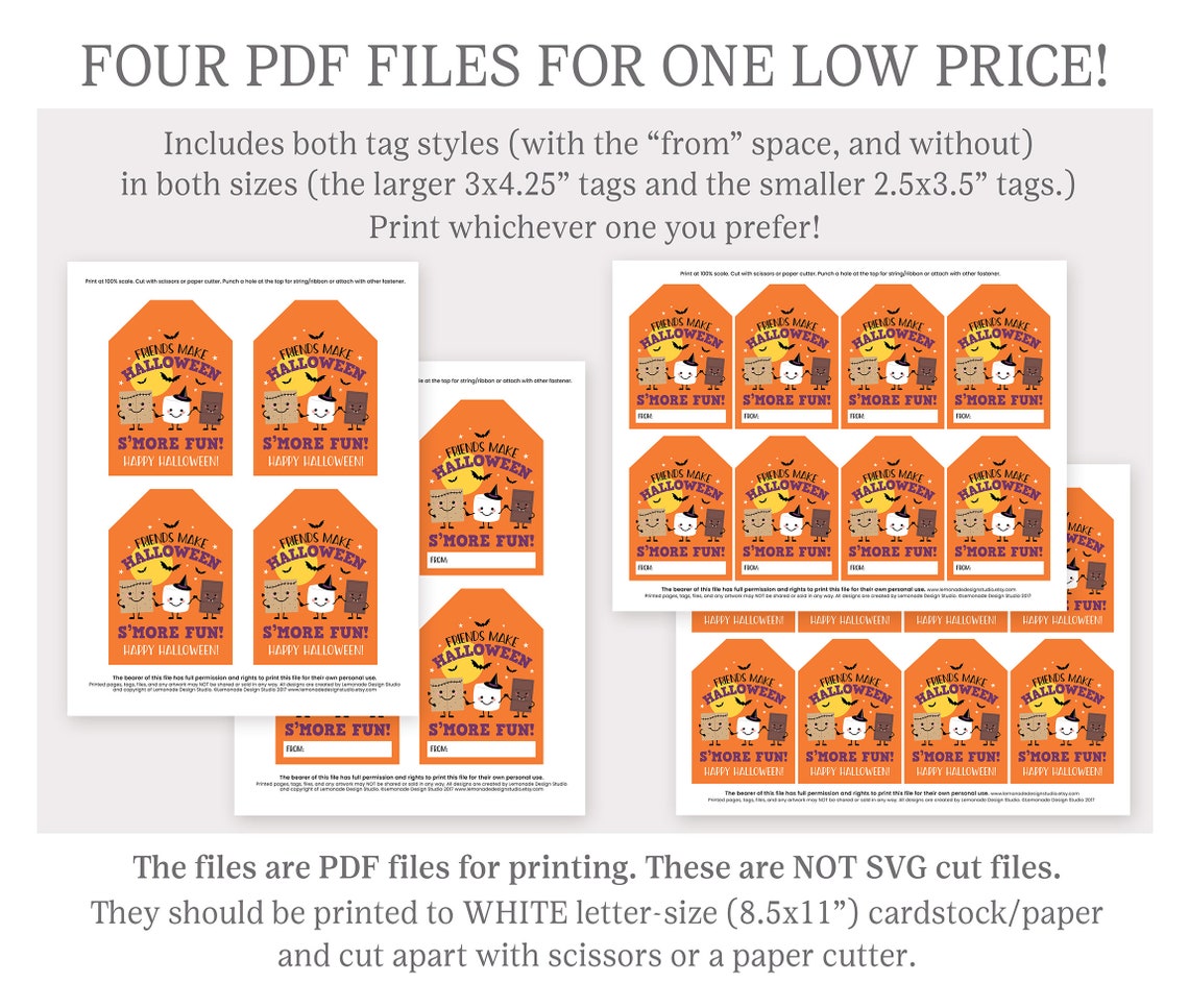 PRINTABLE Halloween Smore Tags Halloween Tags Smores Treat Bag - Etsy