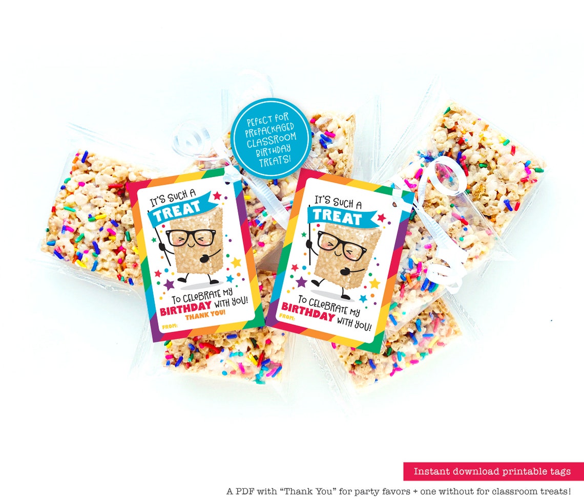 Printable Birthday Treat Tag for Crispy Rice Treats Classroom Birthday ...