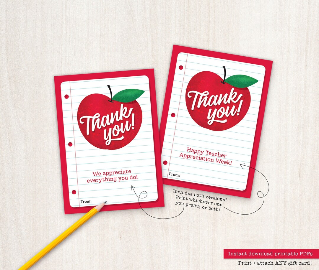 Teacher Appreciation Week Gift PRINTABLE Gift Card Holder Teacher Thank ...