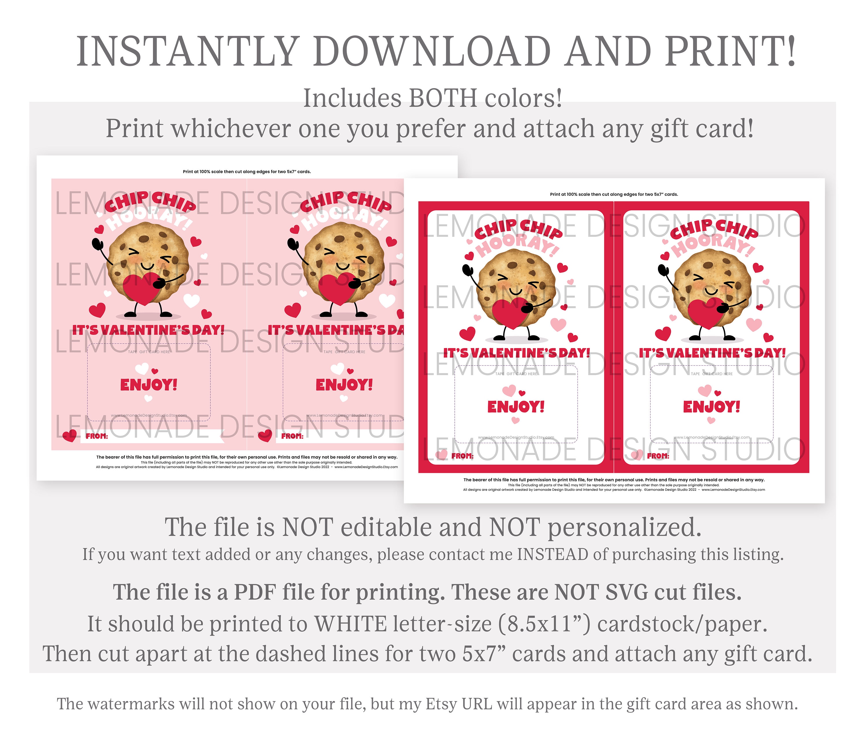 PRINTABLE Valentine Cookie Gift Card Holder for Valentine's Day Gift ...