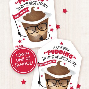 Printable 100 Days of School Tags 100th Day Printable Pudding Cup Tags ...