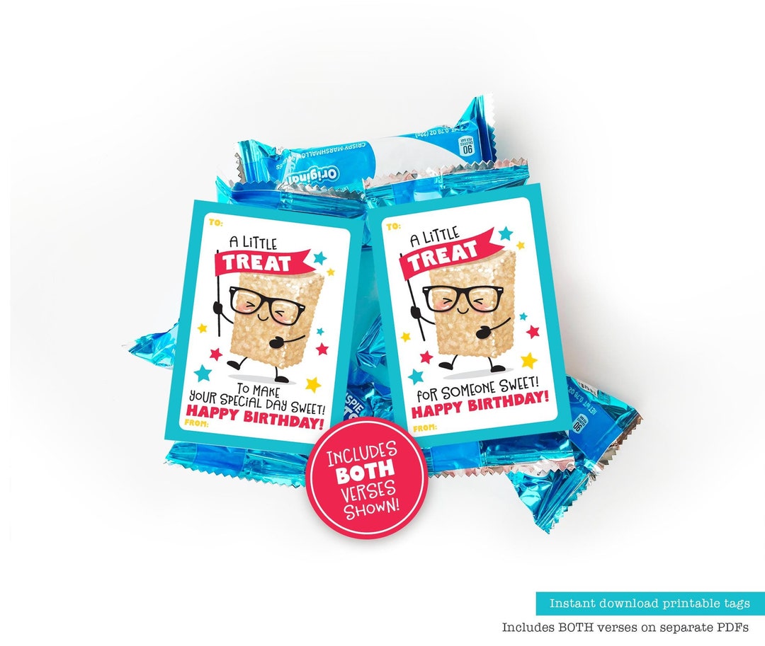 Printable Happy Birthday Treat Tag for Crispy Rice Treats Birthday Card ...