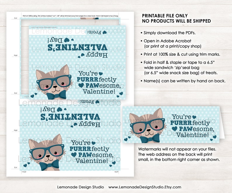 Valentine Treat Bag Toppers PRINTABLE Valentine Cards for Kids | Etsy