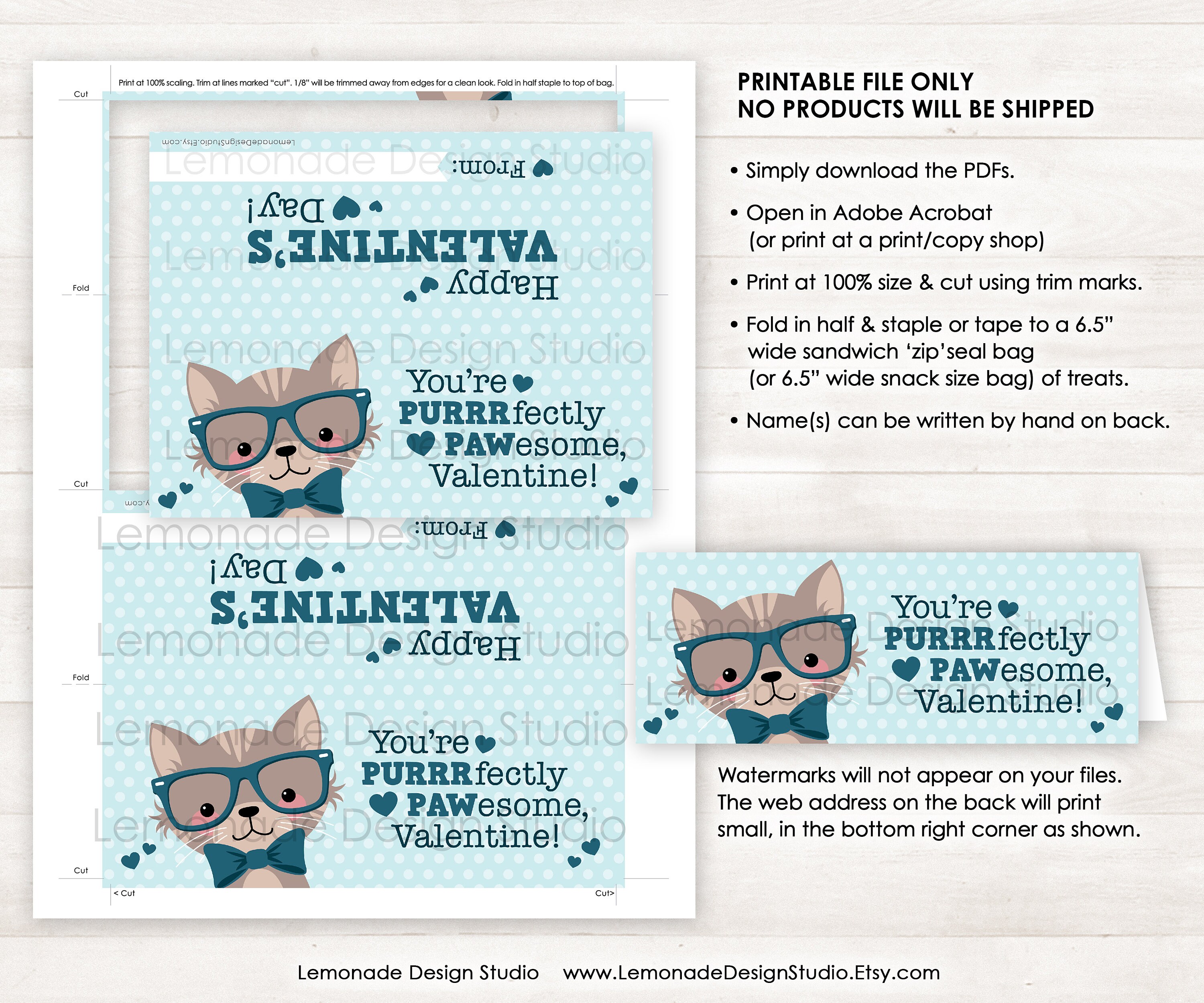 Valentine Treat Bag Toppers PRINTABLE Valentine Cards for Kids ...