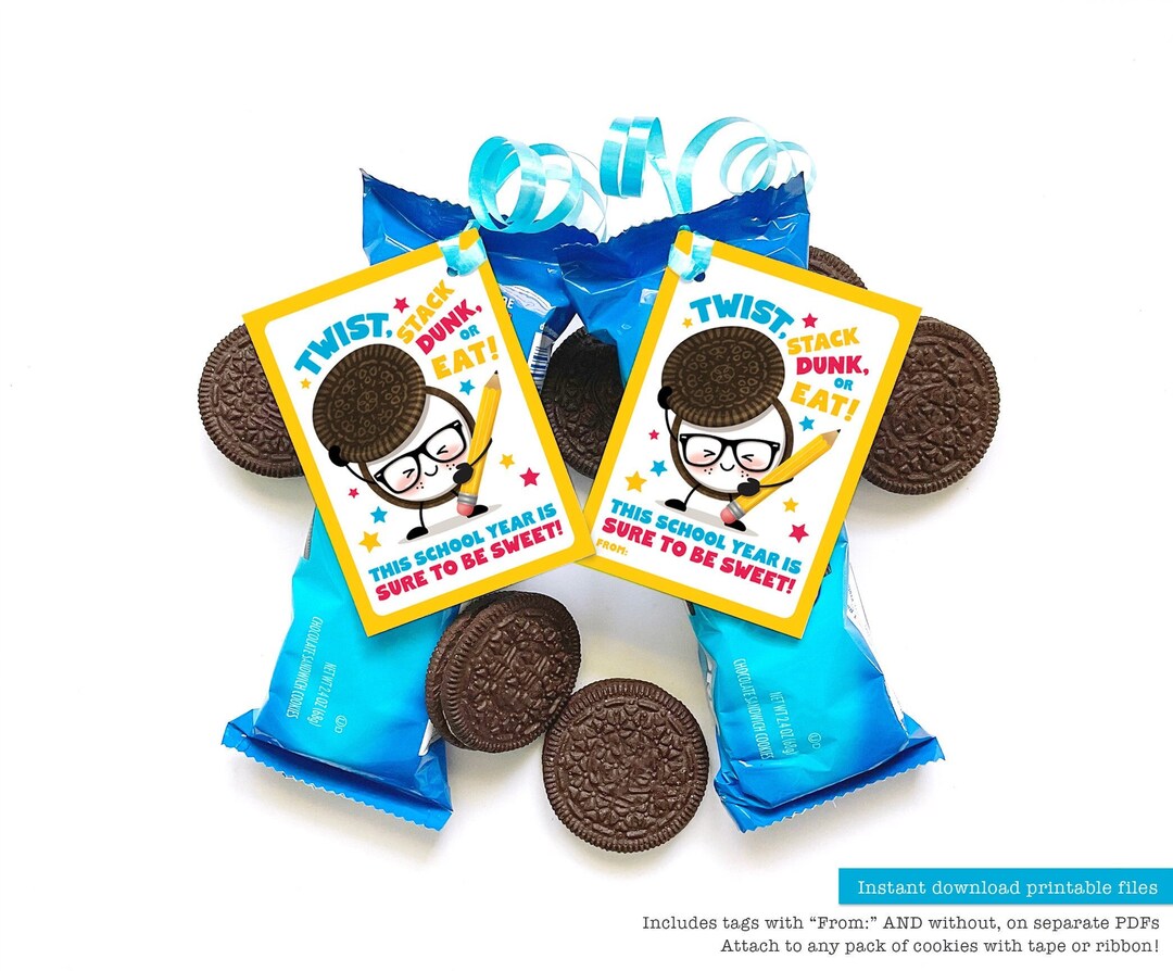 Back to School Treat Tag Printable Sandwich Cookie Tag First Day of ...