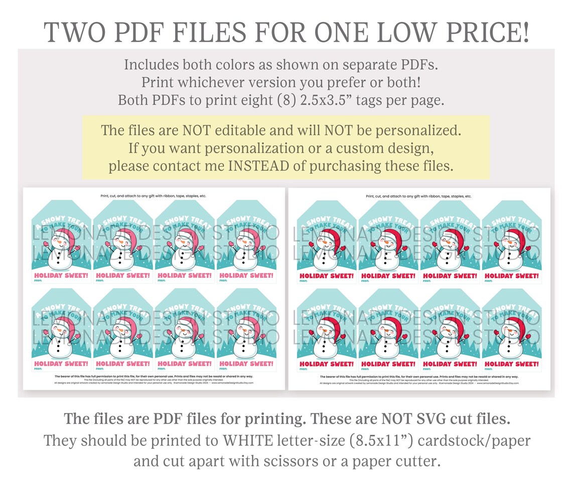 Snowball Snack Cake Treat Tags Snowy Treat Your Holiday Sweet Printable ...