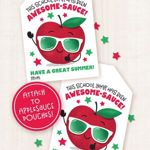 Printable Last Day of School Tag Classroom Treat Tag Applesauce Pouch ...