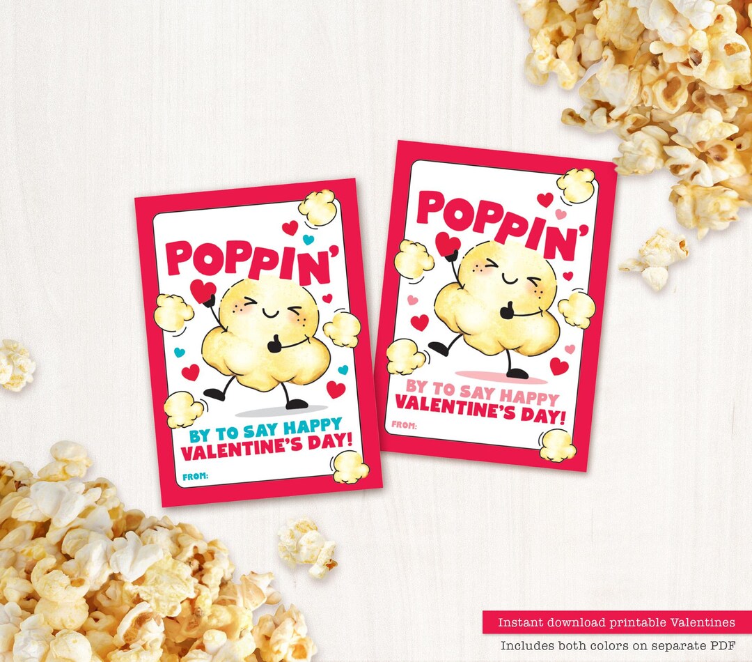 Kids Valentines Kids Valentine Cards Popcorn Valentine Tags Printable ...
