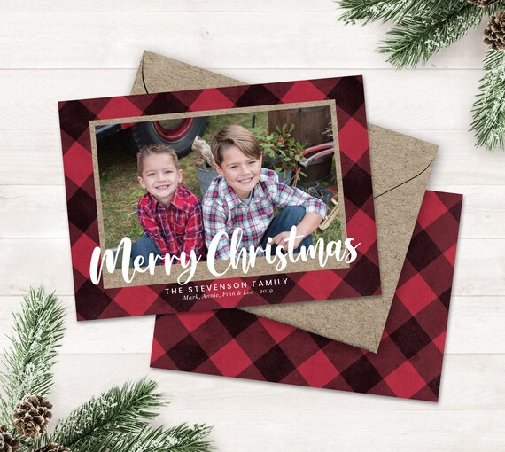 Buffalo Plaid Christmas Card with Photo, Photo Christmas Card Printable ...