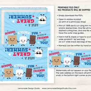 PRINTABLE End Year Gift Tags, Smores Tags, S'mores Favor Tags, Summer ...