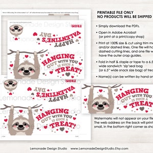 PRINTABLE Valentines for Kids Valentine Cards Treat Bag Toppers Sloth ...