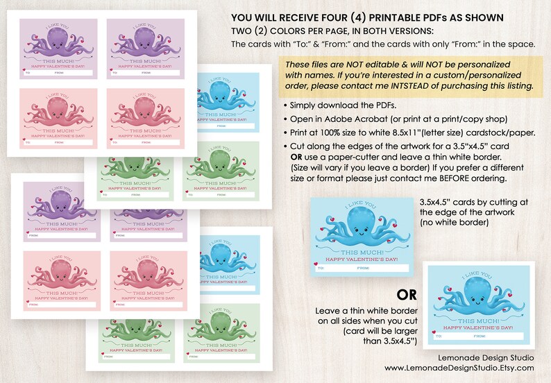 PRINTABLE Cute Valentine's Cards for Kids Octopus - Etsy