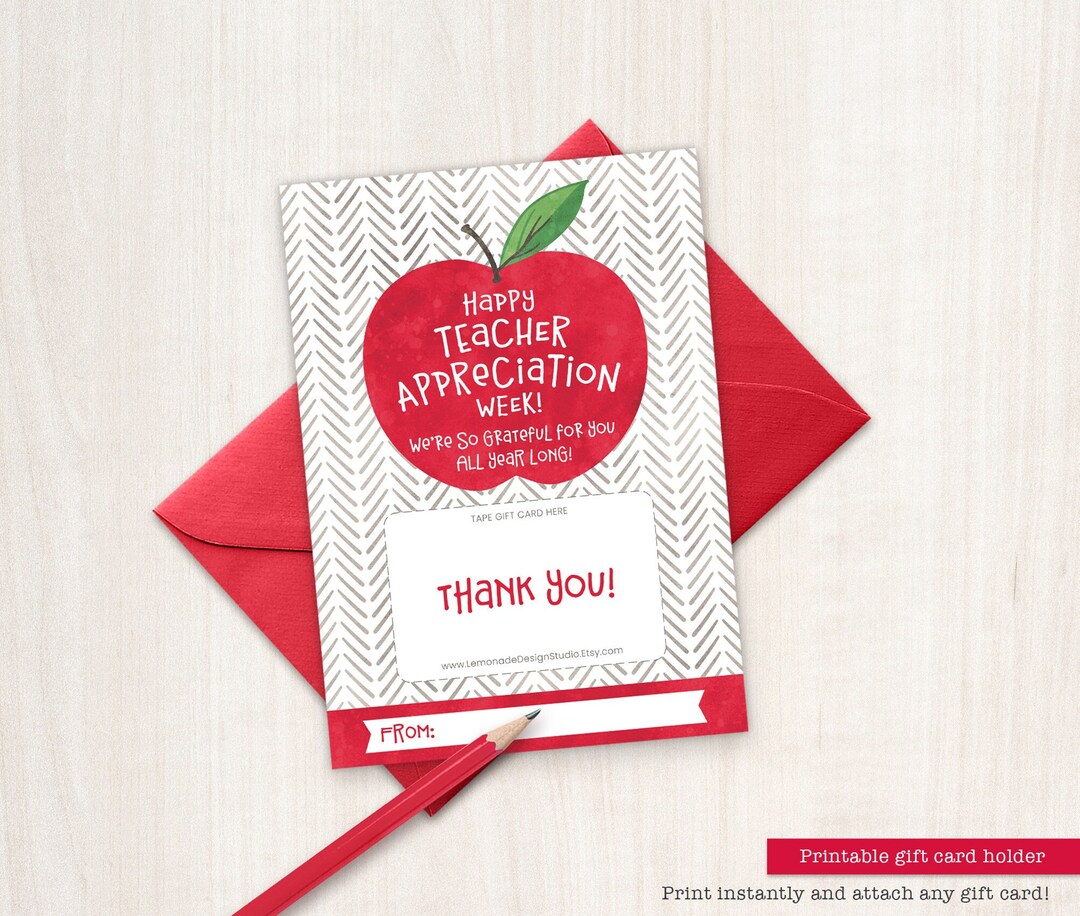 Teacher Appreciation Week Gift PRINTABLE Gift Card Holder Teacher Thank ...