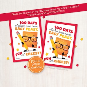 100 Days of School Printable Tag Crispy Rice Treats Classroom Gift for ...