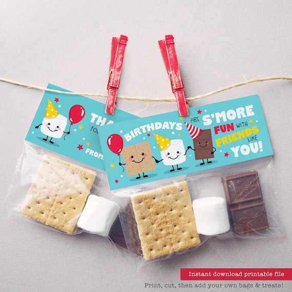 PRINTABLE Birthday Smores Tags, S'mores Treat Tags Birthday Party ...