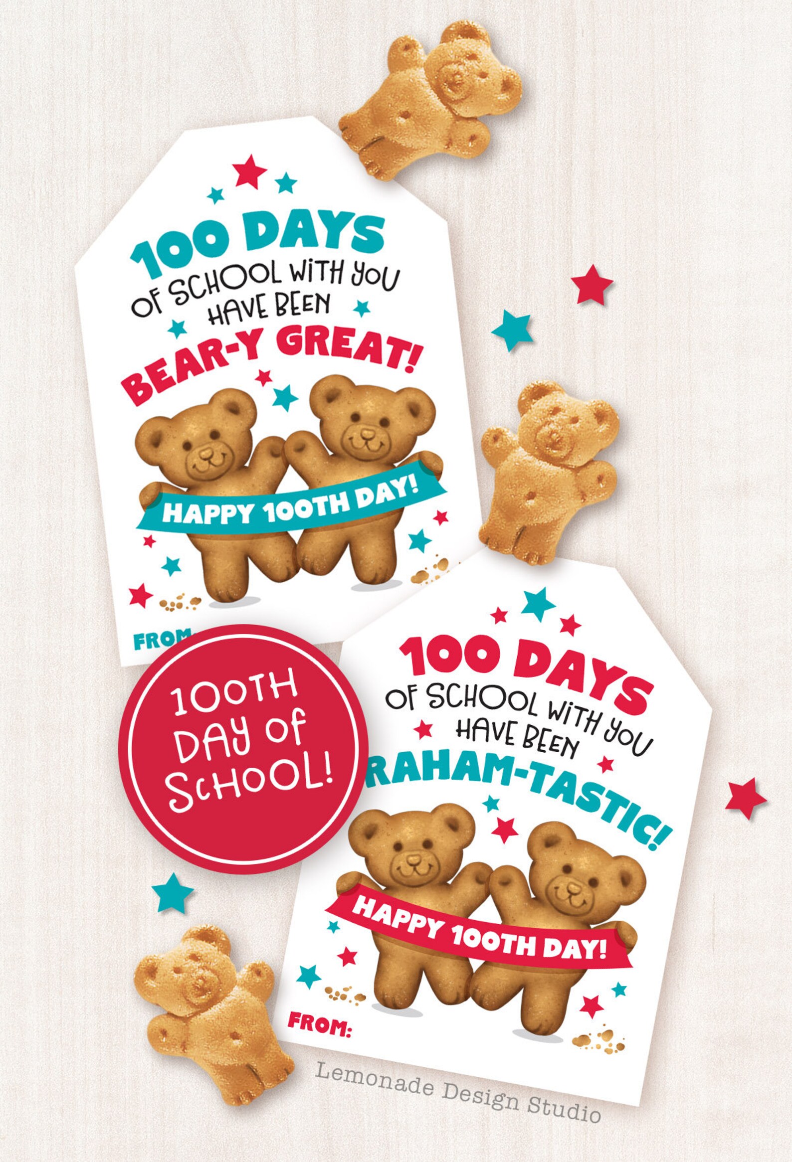 Printable 100 Days of School Tags 100th Day Printable Teddy Bear ...