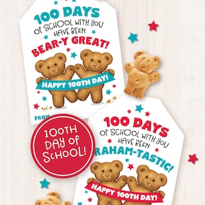 Printable 100 Days of School Tags 100th Day Printable Teddy Bear ...