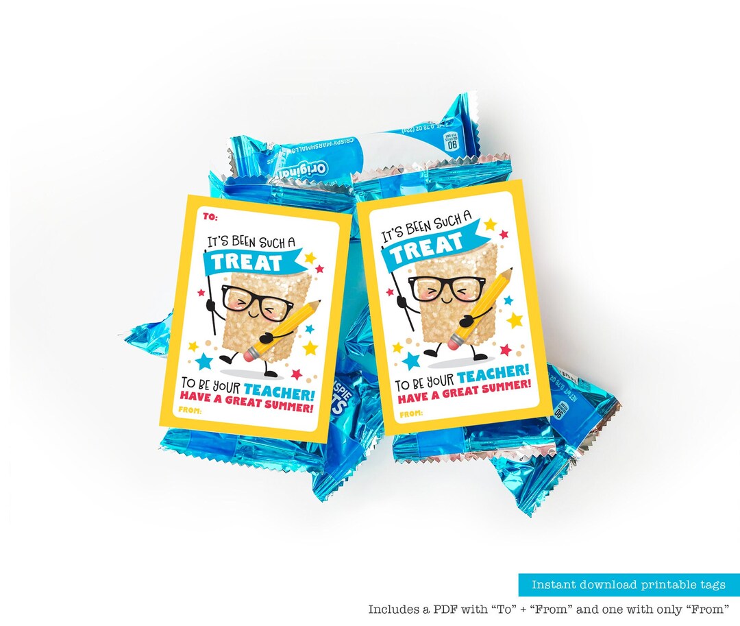 End of School Year Printable Tag Crispy Rice Treats Classroom Gift for ...