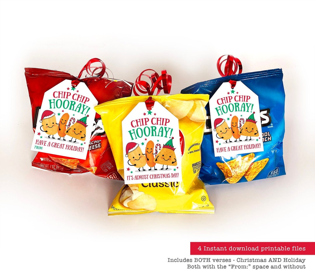Printable Christmas Chip Tags Classroom Holiday Party Snack Tags ...