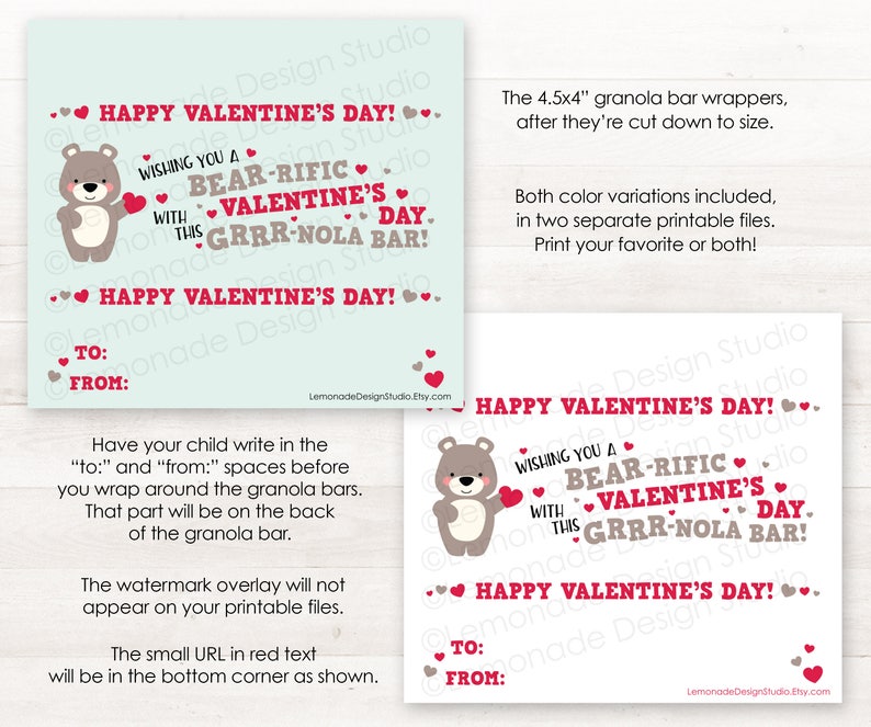 PRINTABLE Classroom Valentine's Kids Bear Valentine Cards - Etsy