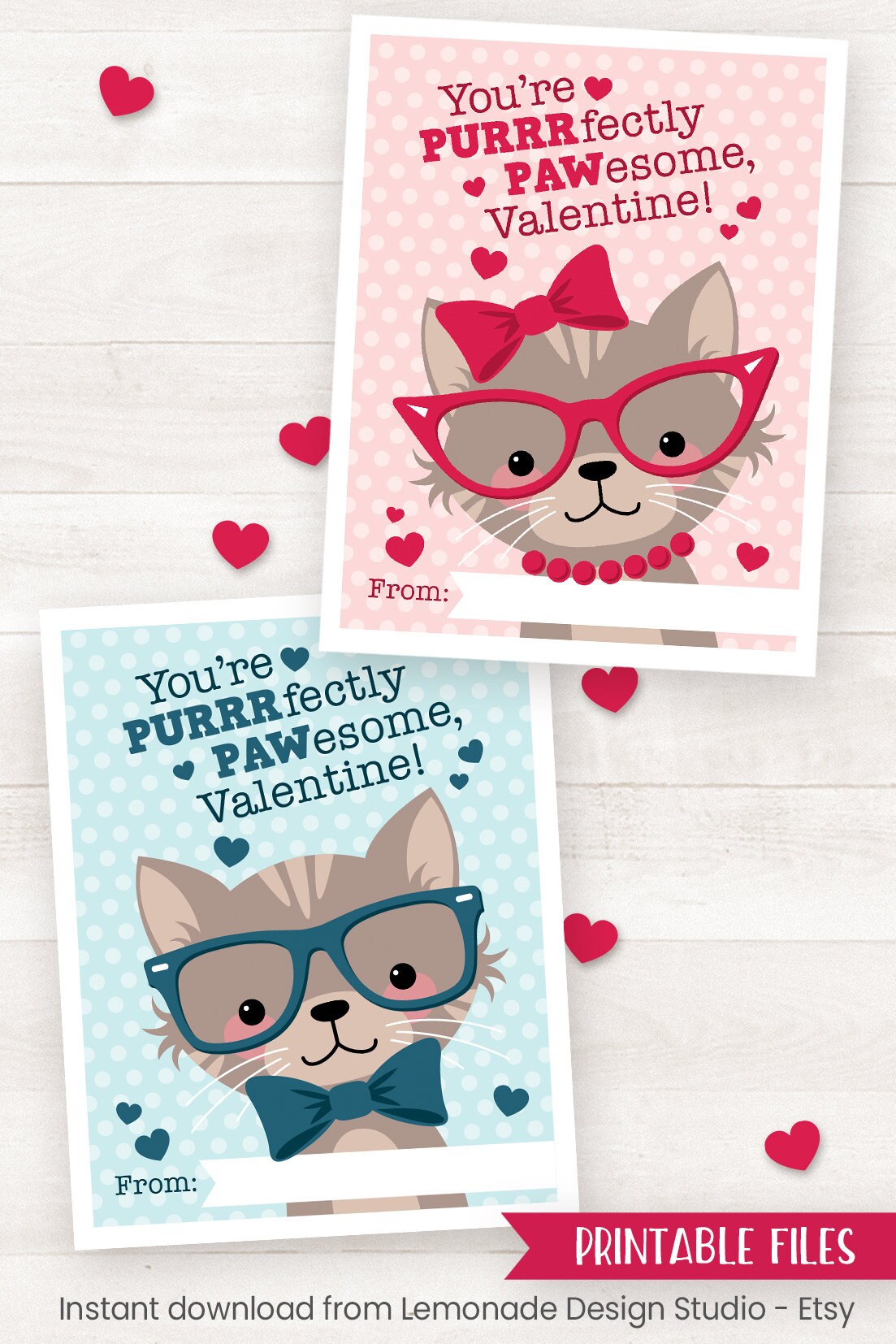 PRINTABLE Valentine Cards Kids Cat Valentines for Kids | Etsy