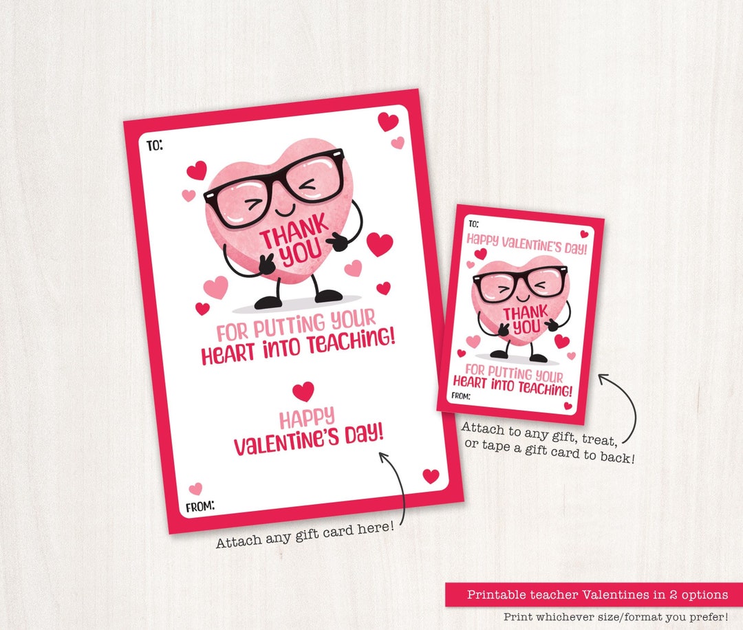 Teacher Valentine Card - Printable Gift Card Holder AND Gift Tags ...