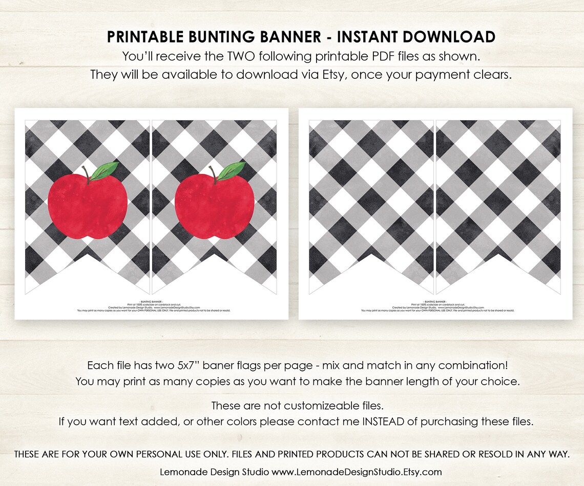PRINTABLE Apple Banner Buffalo Plaid Banner Apple Decor - Etsy