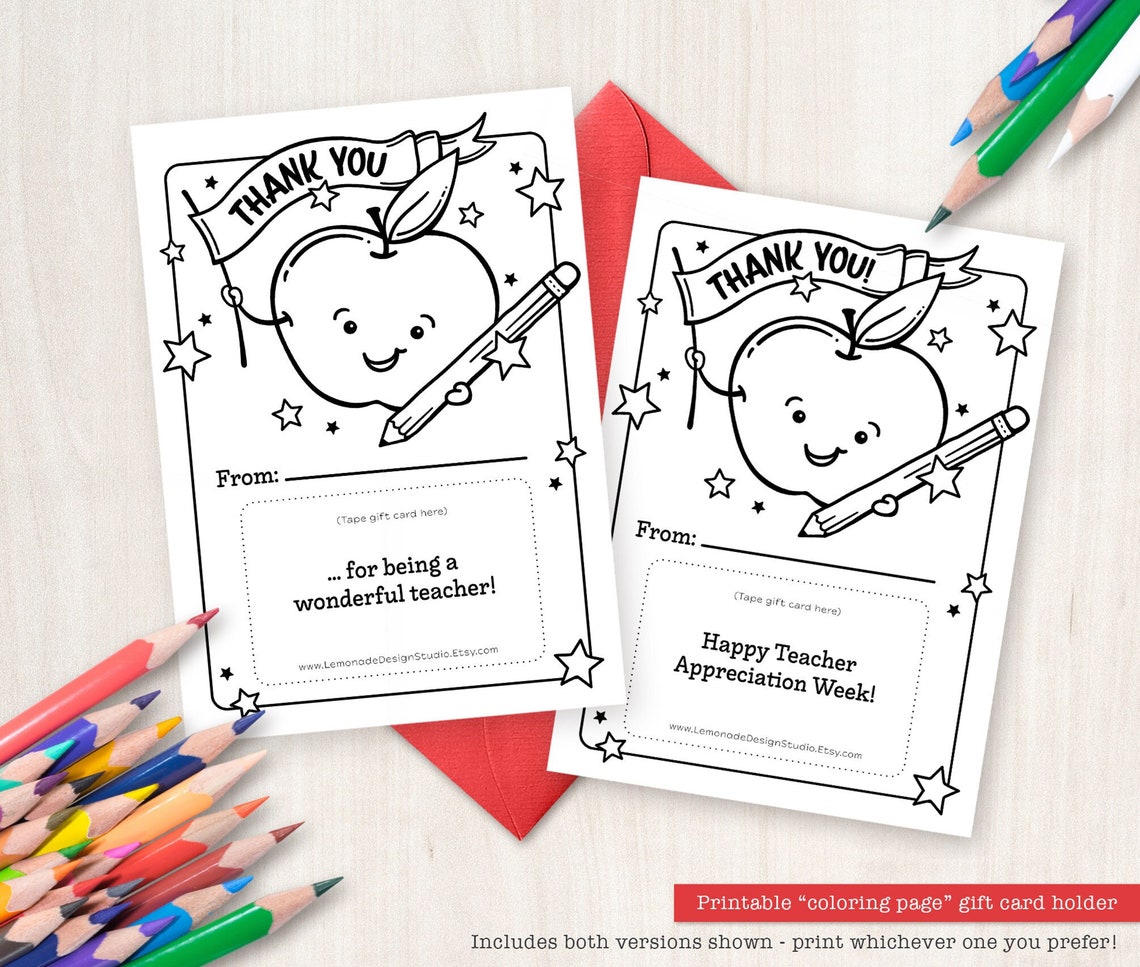 Teacher Appreciation Week PRINTABLE Gift Card Holder Coloring - Etsy