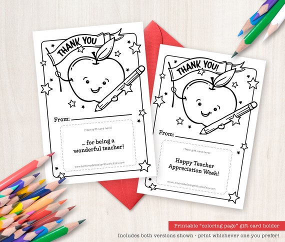 Teacher Appreciation Week PRINTABLE Gift Card Holder Coloring - Etsy