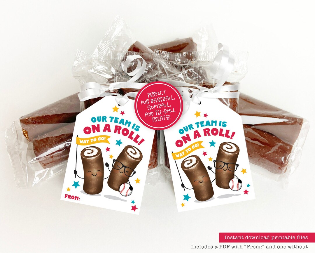 Printable Baseball Team Treat Tag Swiss Cake Our Team is on a Roll Good ...