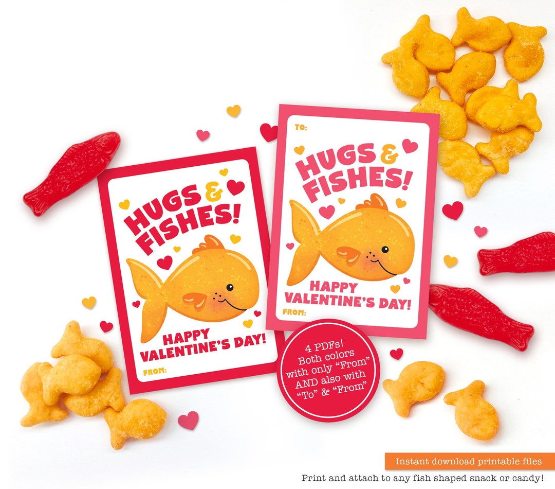 Printable Valentine Fish Tag for Kids Gummy Fish Goldfish Valentine ...