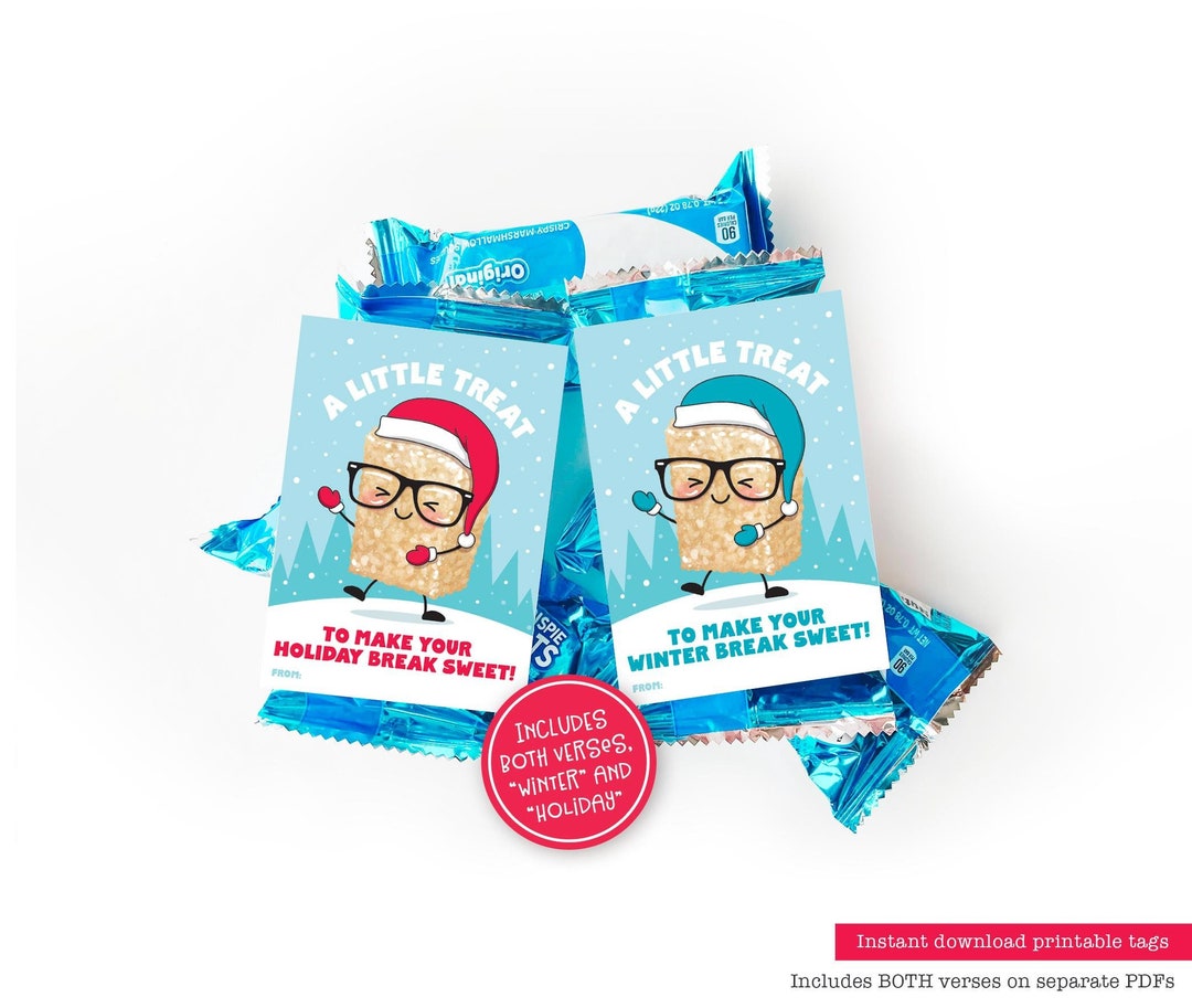 Printable Winter Break Holiday Break Treat Tag for Crispy Rice Treats ...