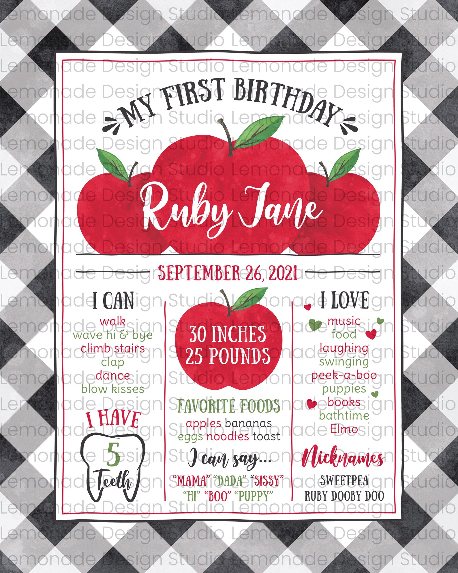 PRINTABLE Apple First Birthday Milestone Board Apple of My Eye - Etsy