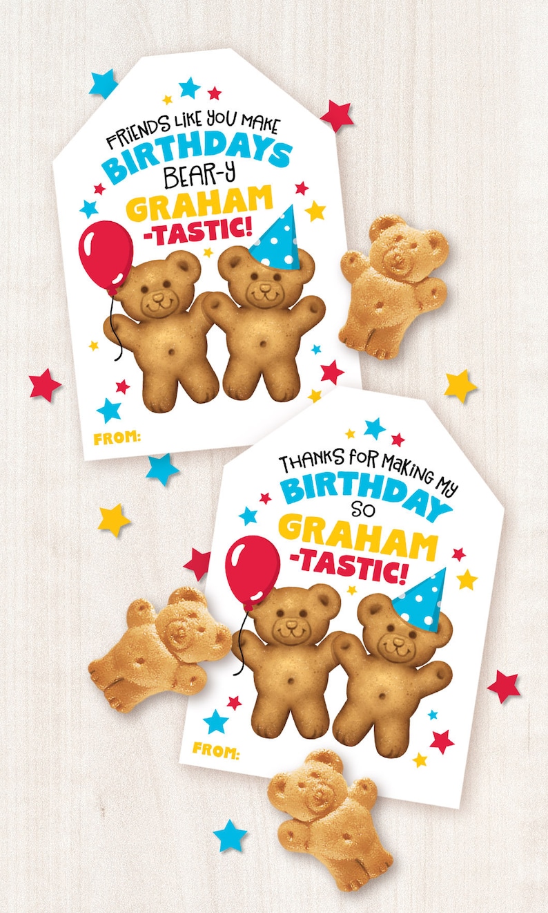 Printable Classroom Birthday Treat Tag Teddy Bear Grahams - Etsy