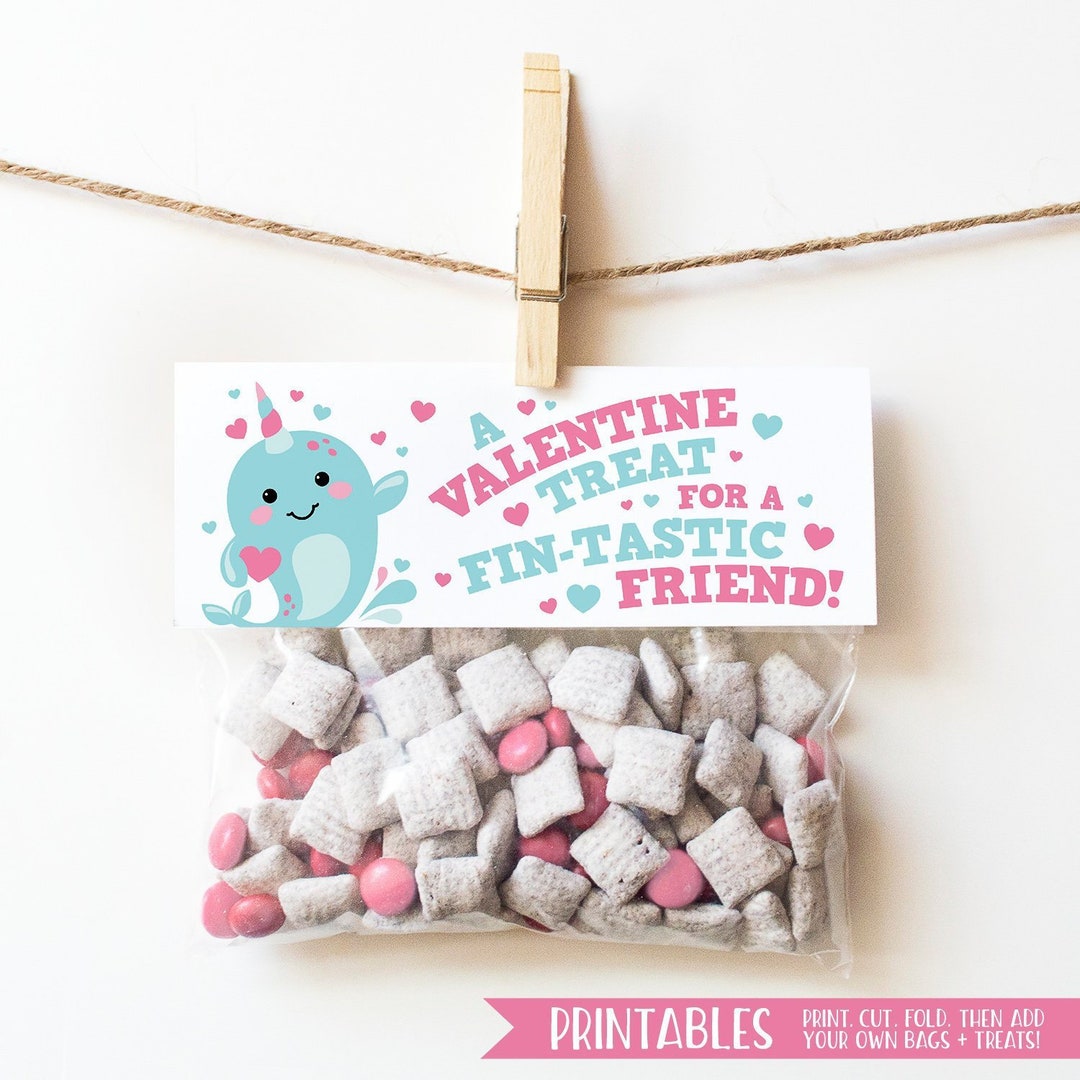 Kids Valentines Treat Bag Toppers, Narwhal Valentine Cards, Printable ...