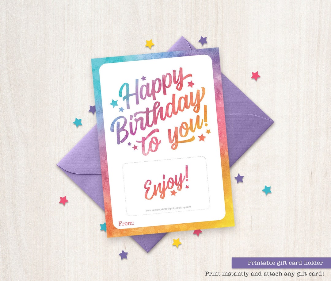 PRINTABLE Gift Card Holder Happy Birthday Gift Card Printable Birthday ...