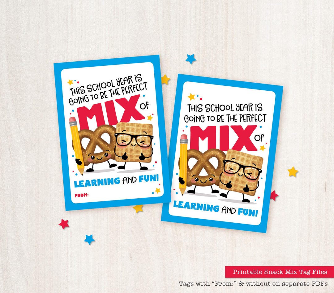 Printable Back to School Snack Mix Tags Classroom Treat Tag Pretzel Mix ...