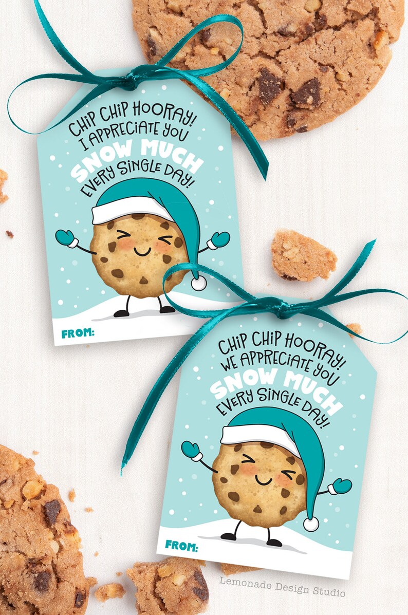 Printable Holiday Cookie Tags Christmas Gift Tags Chocolate Chip Cookie ...