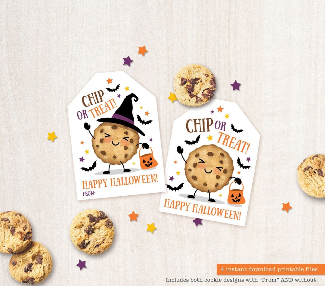 Printable Halloween Tags Trick or Treat Bag Chocolate Chip Cookie Tags ...