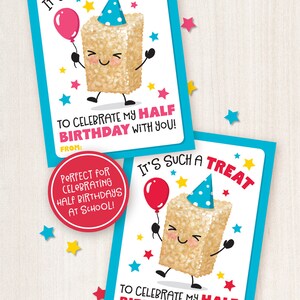 HALF BIRTHDAY Printable Treat Tag for Crispy Rice Treats Classroom ...