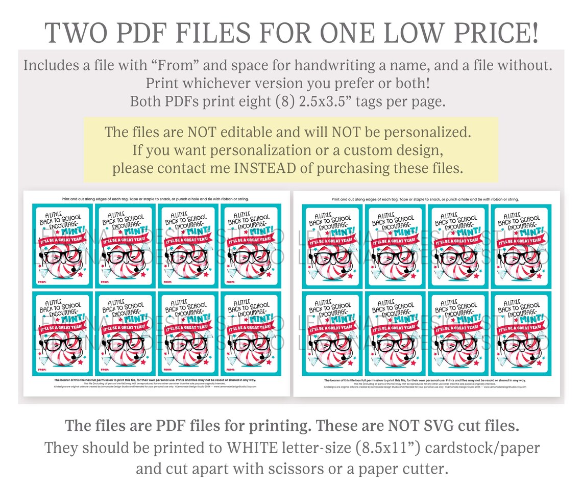 Back to School Treat Tag Encourage MINT for Students or Teacher Gift ...