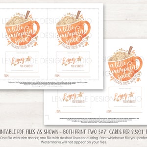 Pumpkin Spice Gift Card Holder PRINTABLE Teacher Gift Card Holder Fall ...