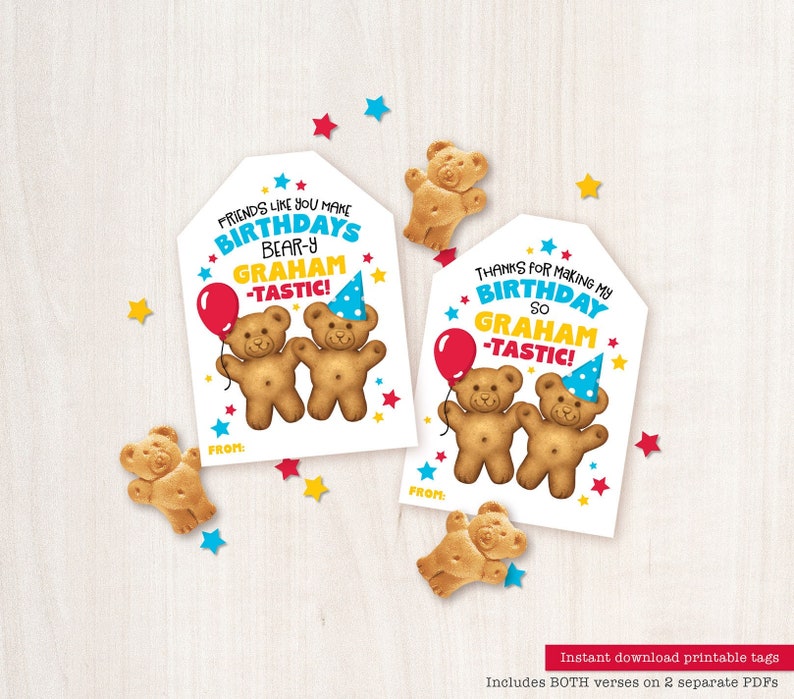 Printable Classroom Birthday Treat Tag Teddy Bear Grahams - Etsy