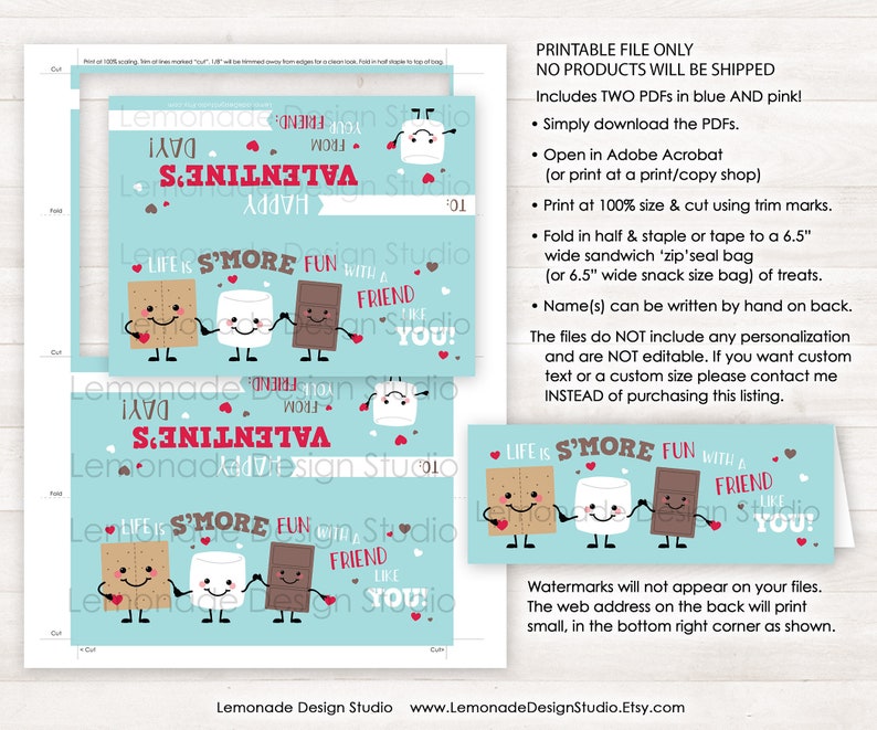 PRINTABLE Smores Valentines Day Kid Gifts for School Valentines ...