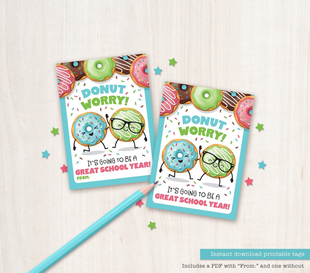 Back to School Donut Worry Treat Tags Student Gift From Teacher First ...
