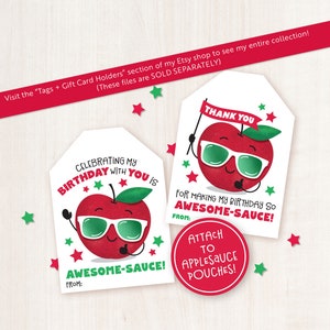 Printable Applesauce Christmas Tag Classroom Non-candy Treat for School ...