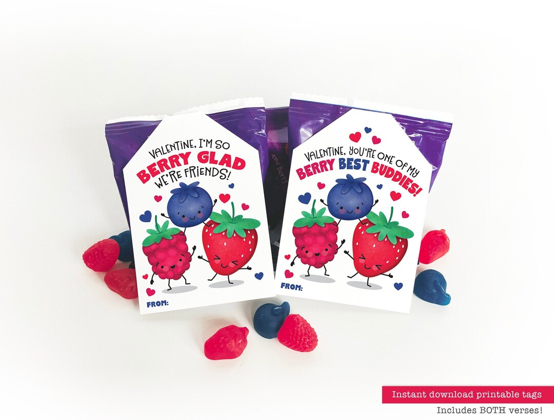 Kids Valentine Tags for School Berry Fruit Snack Juice Box Label ...