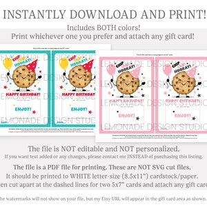 PRINTABLE Cookie Gift Card Holder for Bakery Gift Card Chip Chip Hooray ...