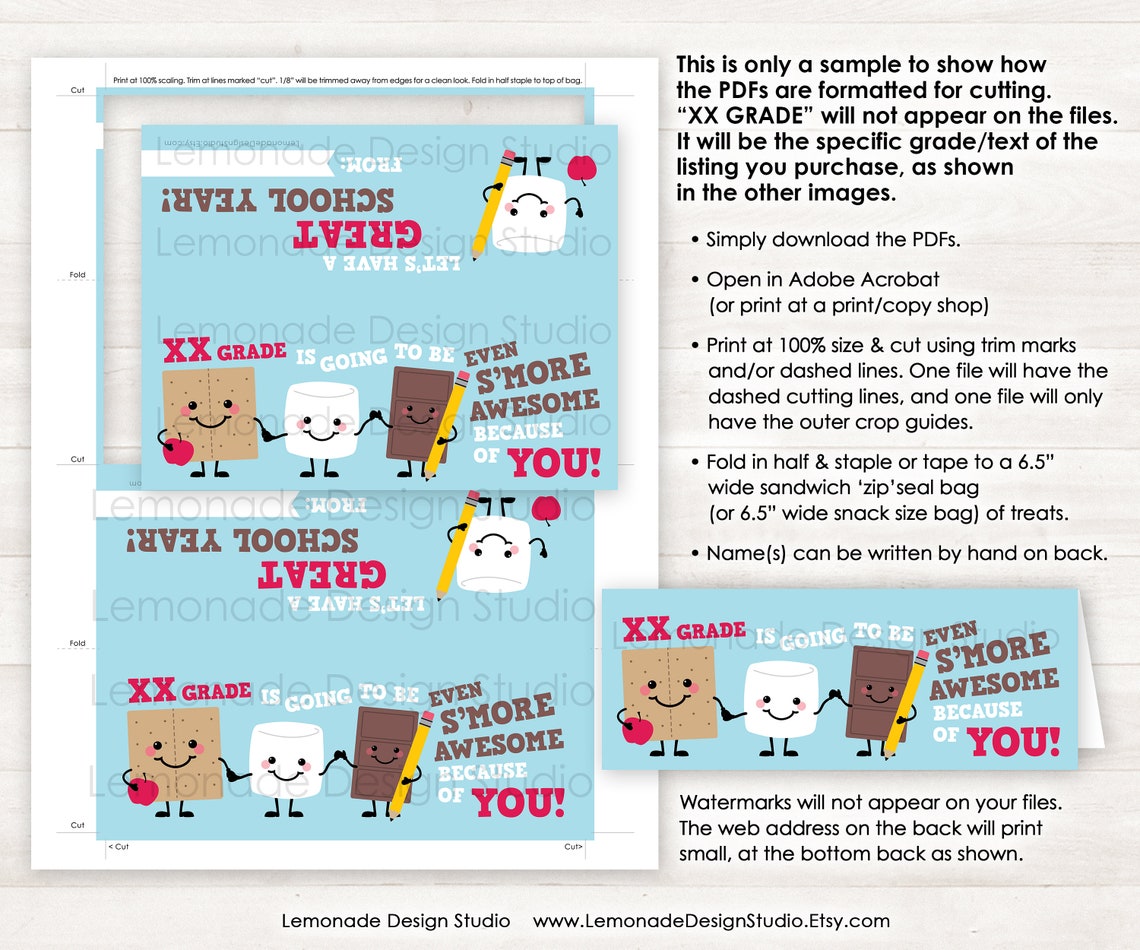 Back to School Gift for Students 1st Grade Printable Smores - Etsy