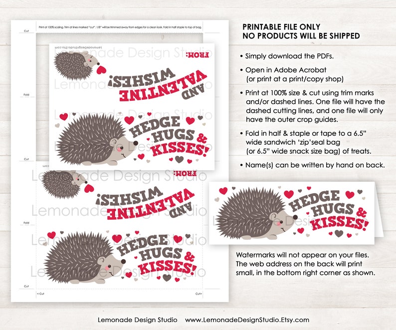 PRINTABLE Valentines for Kids Valentines Treat Bag Toppers Hedgehog ...